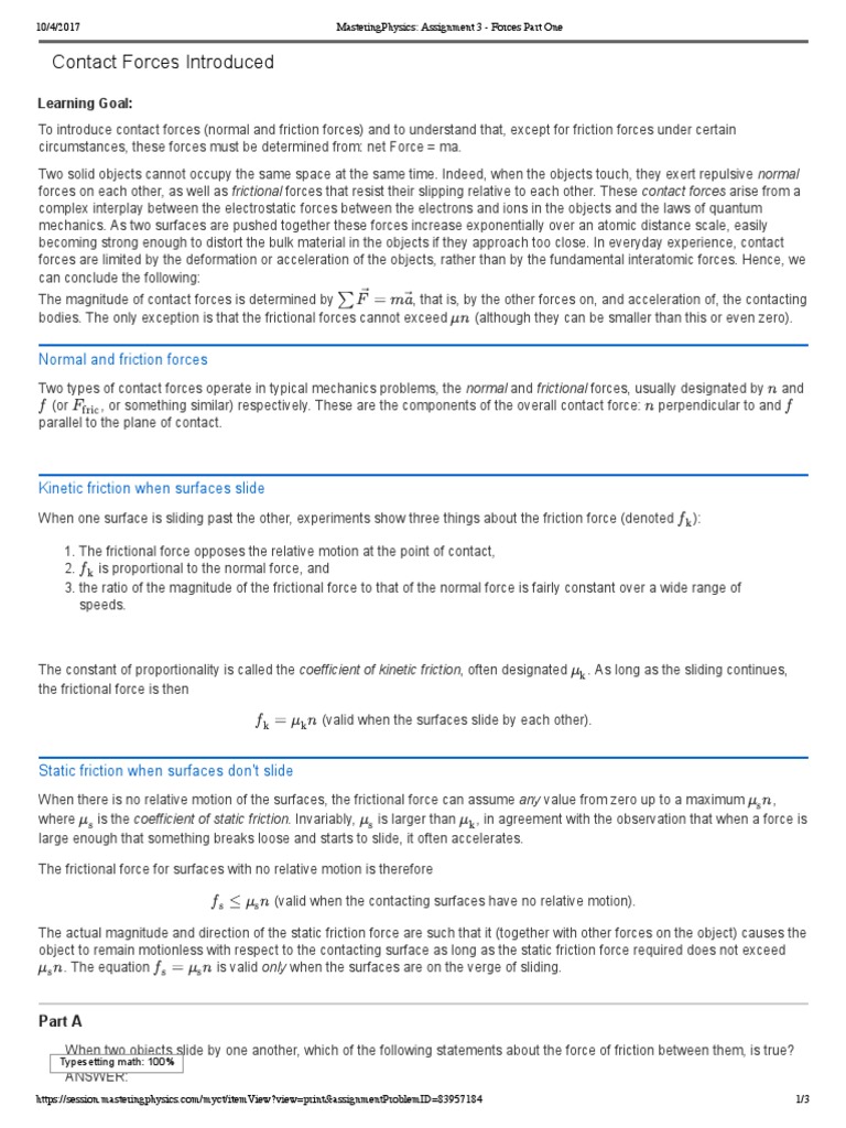 MasteringPhysics - Assignment 3 - Forces Part One | PDF | Friction | Force