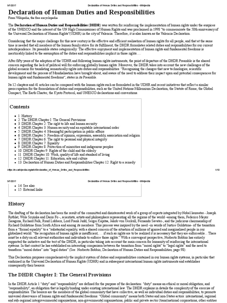 Declaration of Human Duties and Responsibilities - Wikipedia | PDF ...