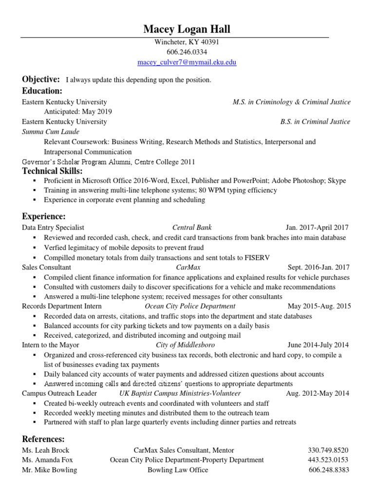 Macey Logan Hall: Objective: Education | PDF | Payments | Service ...