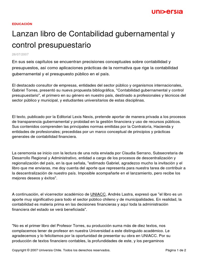 Lanzan Libro Contabilidad Gubernamental Control Presupuestario | PDF ...