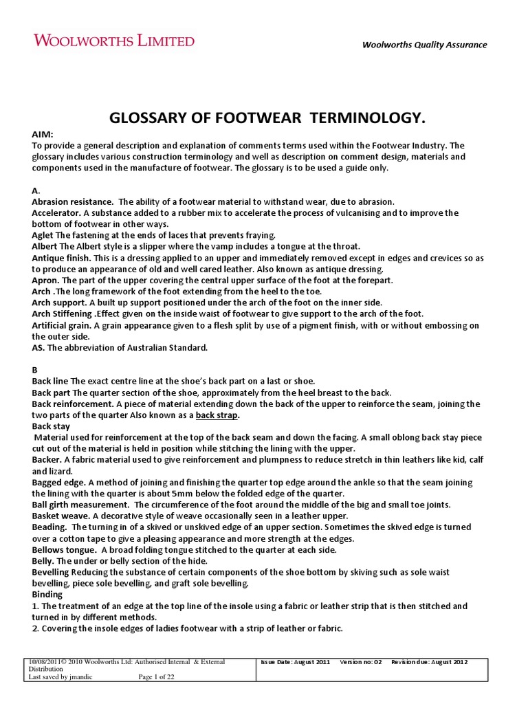 Footwear Glossaryofterms | PDF | Shoe | Seam (Sewing)