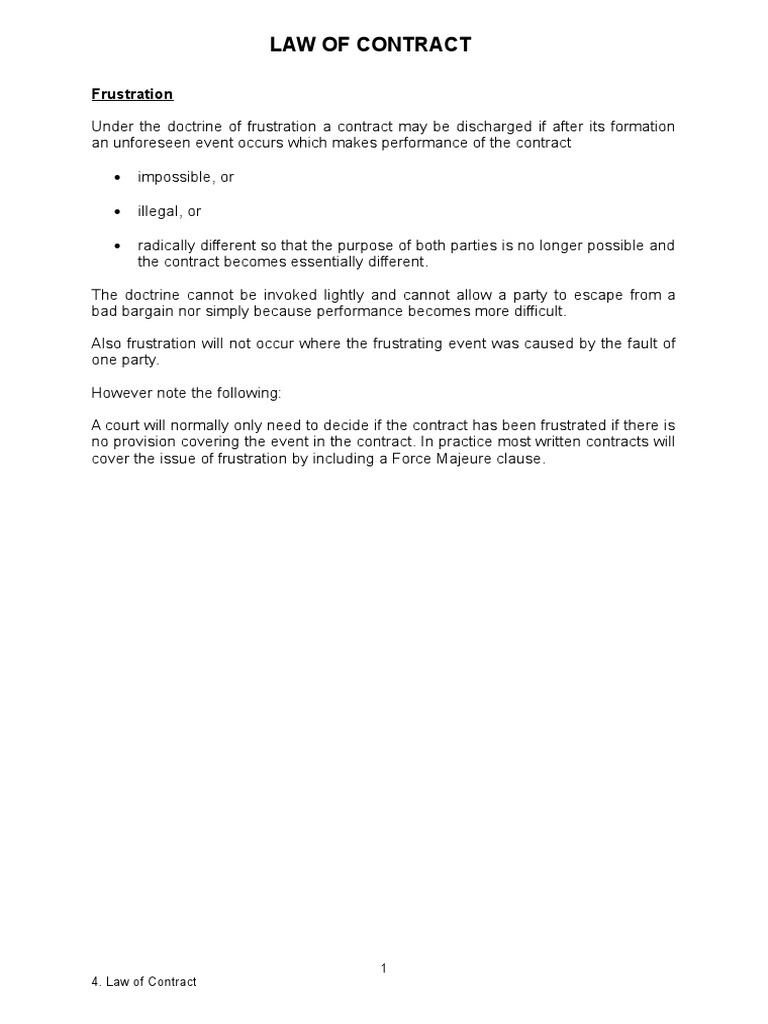 Law of Contract: Frustration | PDF | Government Information | Civil Law ...