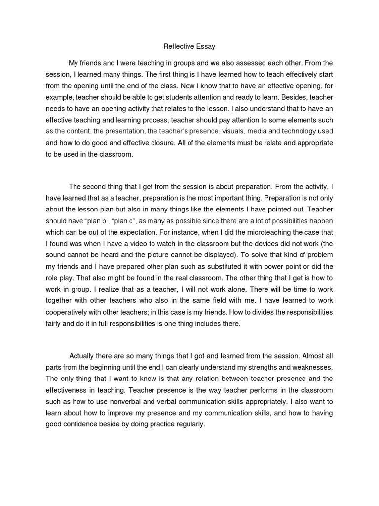 Reflective Essay Listening and Speaking | PDF | Teachers | Classroom