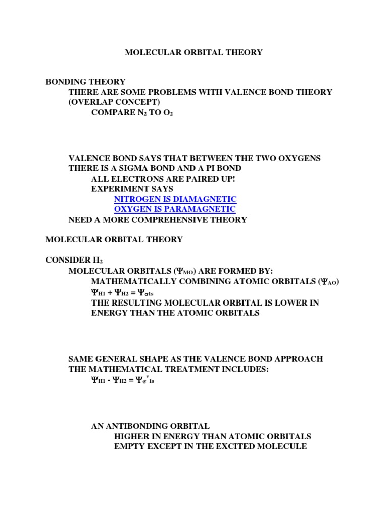 Molecular Orbital Theory Basics | PDF | Molecular Orbital | Chemical Bond