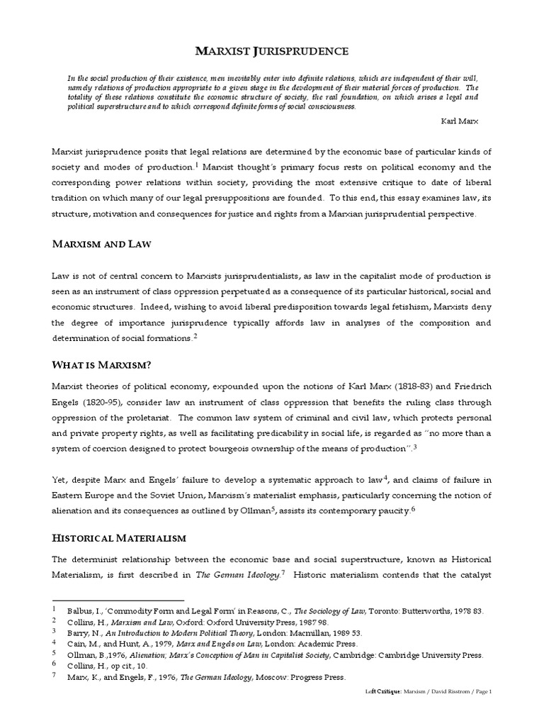 Marxist Jurisprudence | PDF | Marxism | Karl Marx