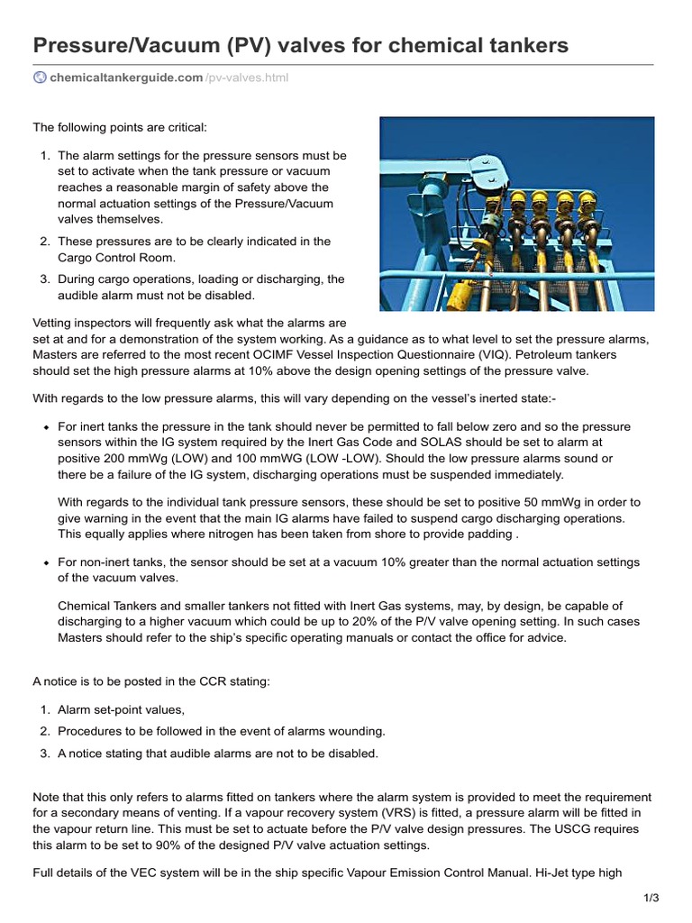 PV Valve Maintenance for Chemical Tankers | PDF | Oil Tanker | Valve