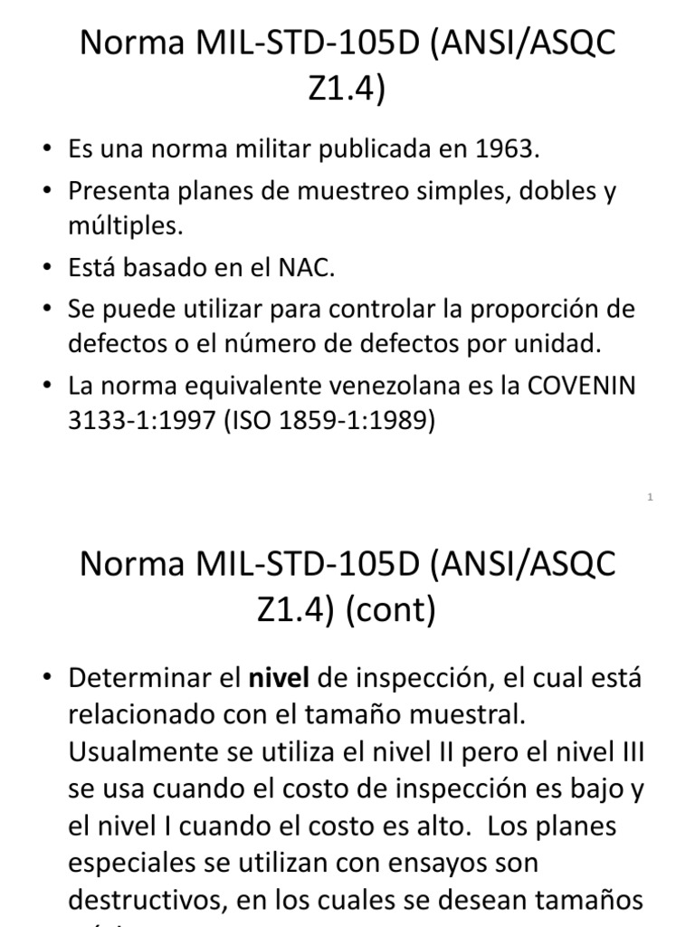 Norma Mil STD 105d Ansi | Descargar gratis PDF | Muestreo (Estadísticas ...