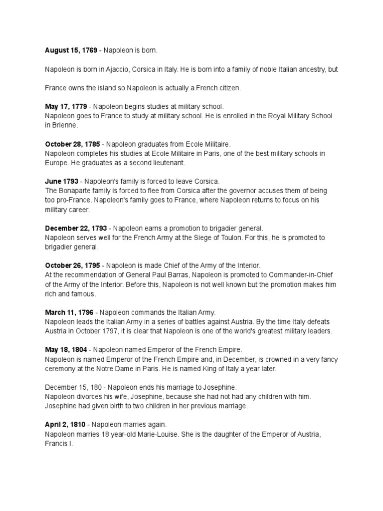 Napoleon Timeline Activity Dates | PDF | Napoleon | Military