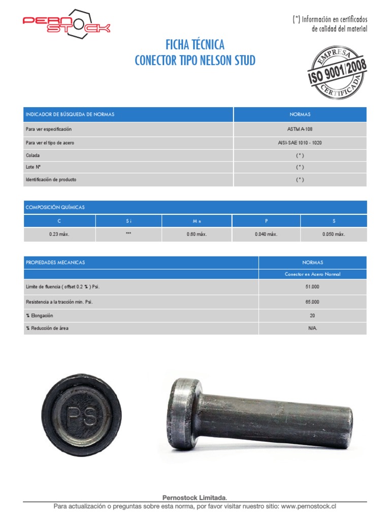 Ficha Técnica Conector Tipo Nelson Stud | PDF | Tecnología