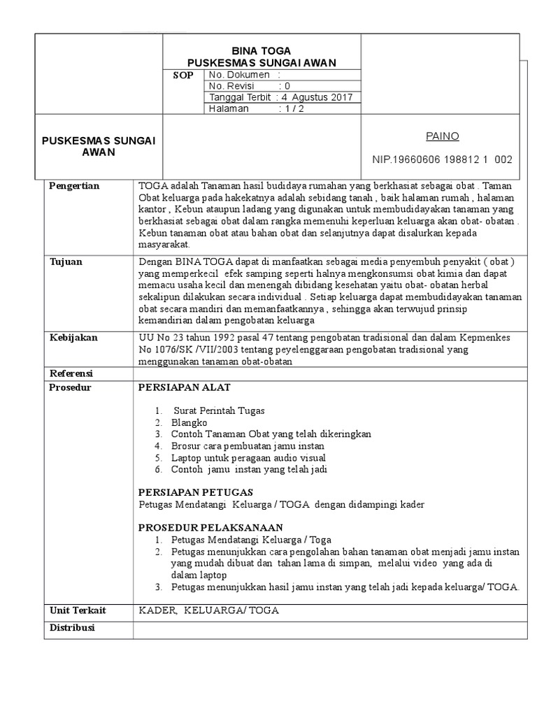 Sop Bina Toga | PDF