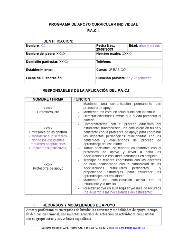 Ejemplo de PACI | PDF | Maestros | Enseñando