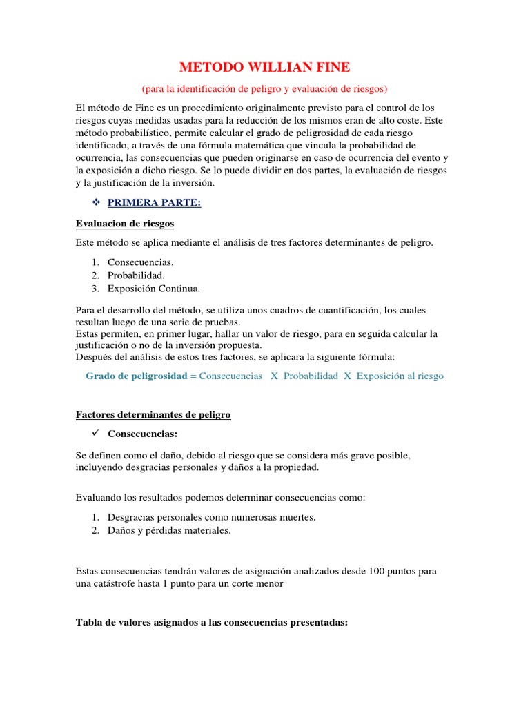Método William Fine: Evaluación de Riesgos | PDF | Riesgo | Soldadura