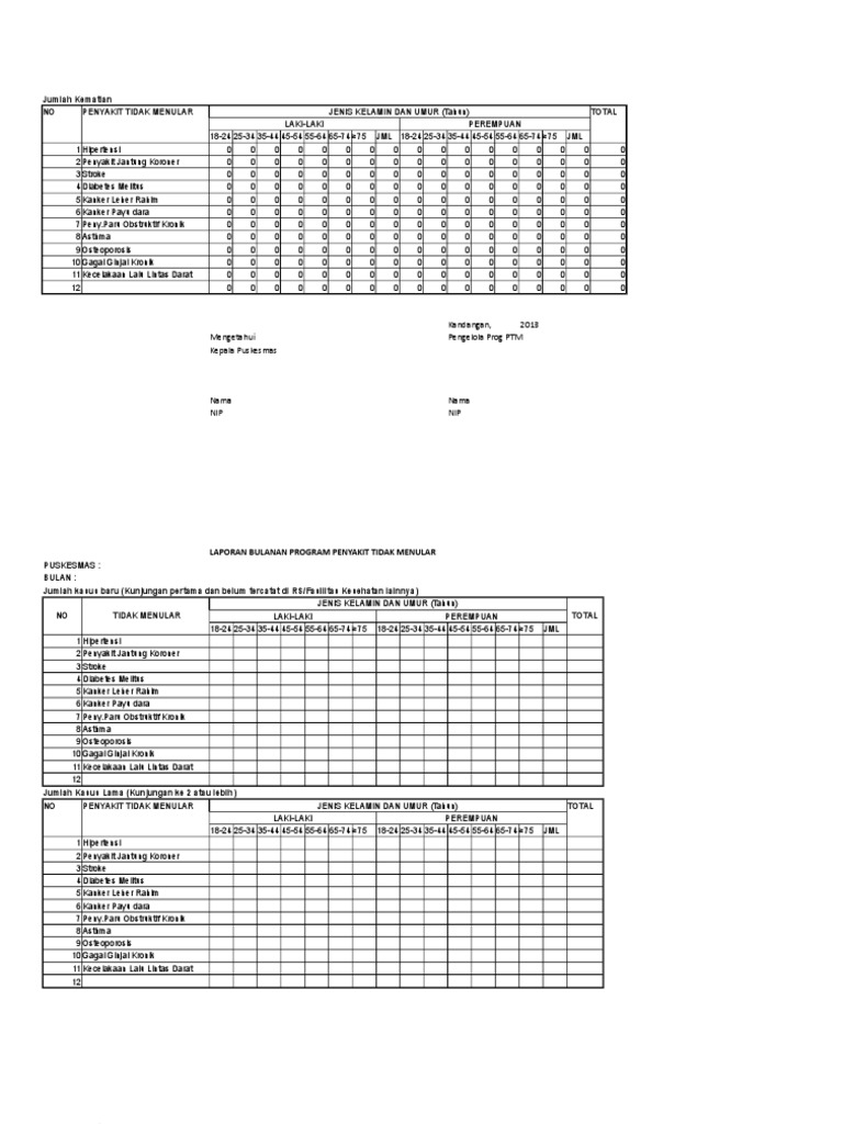 Format Laporan PTM Untuk Puskesmas | PDF