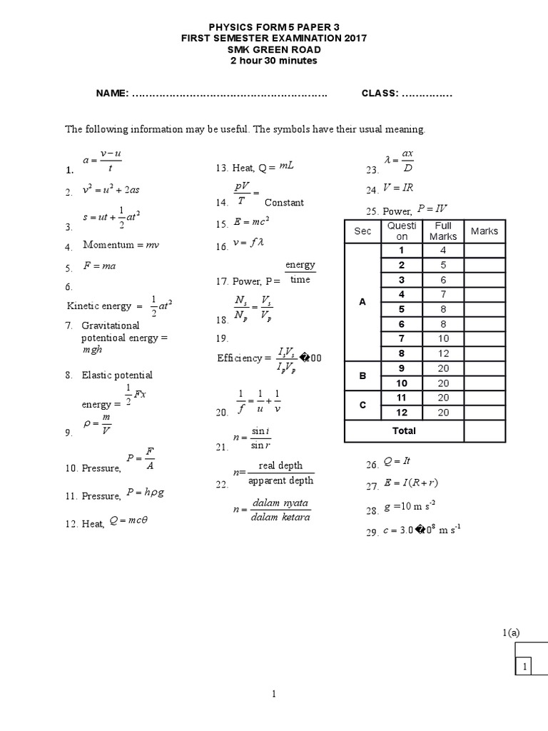 Physics Form 5 Exam Paper 2017 | PDF | Force | Heat