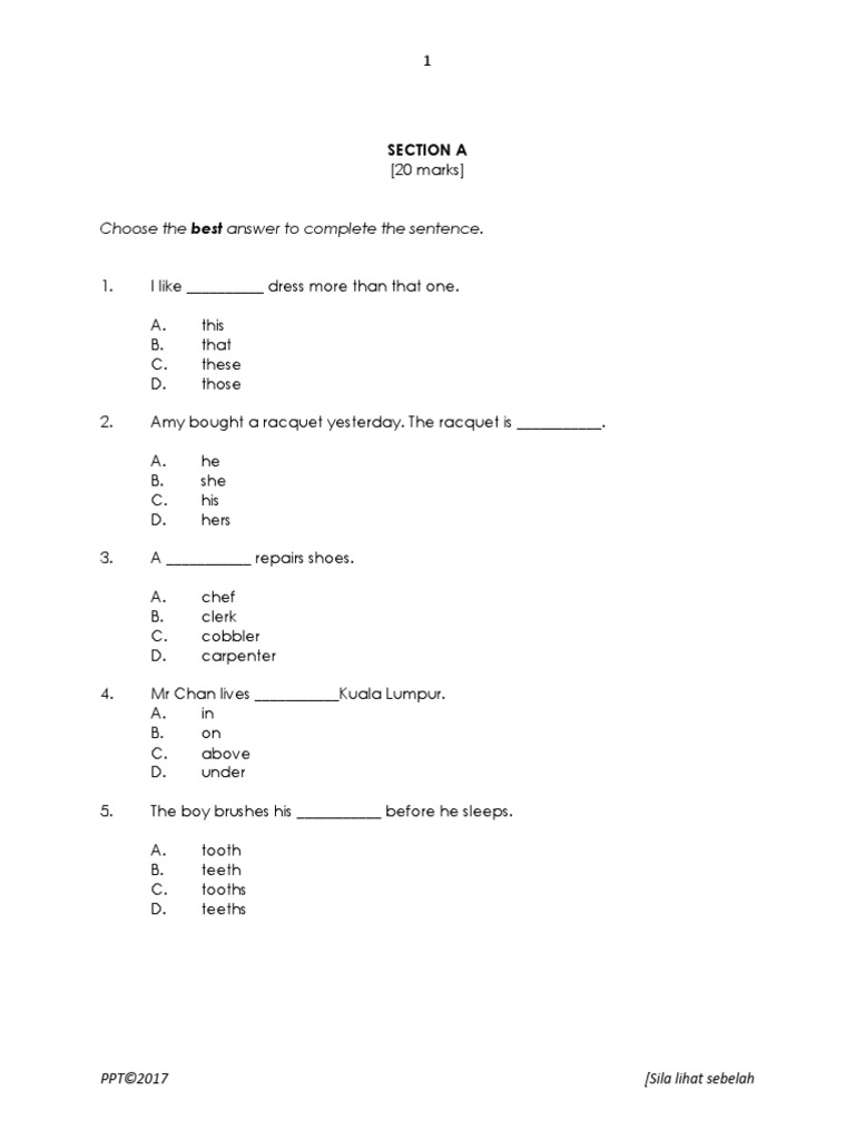Soalan PPT - Bi TAHUN 3 | PDF | Nature