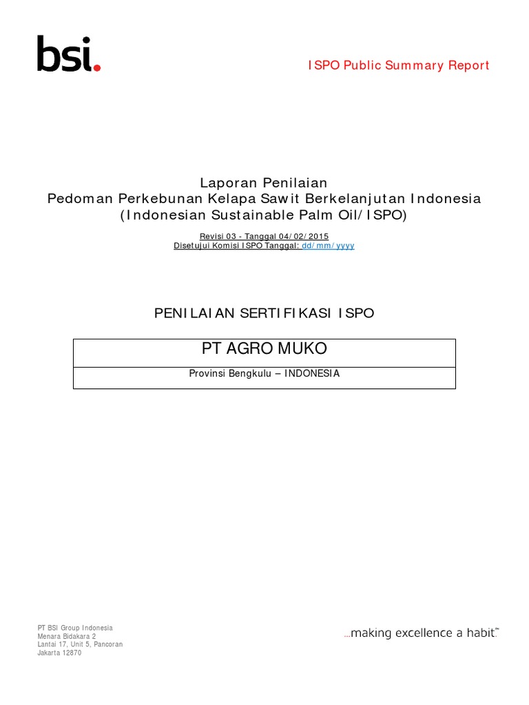 PT Agro Muko - Laporan Penilaian ISPO (Initial Assessment) FINAL ...