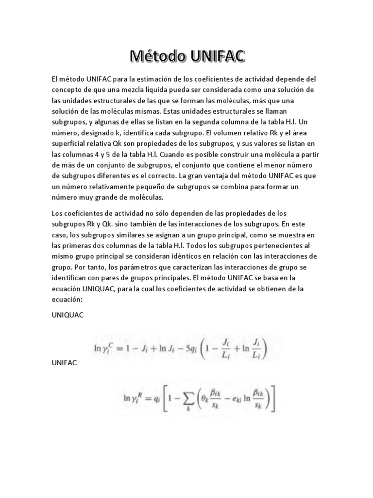 Método UNIFAC | PDF | Moléculas | Ecuaciones