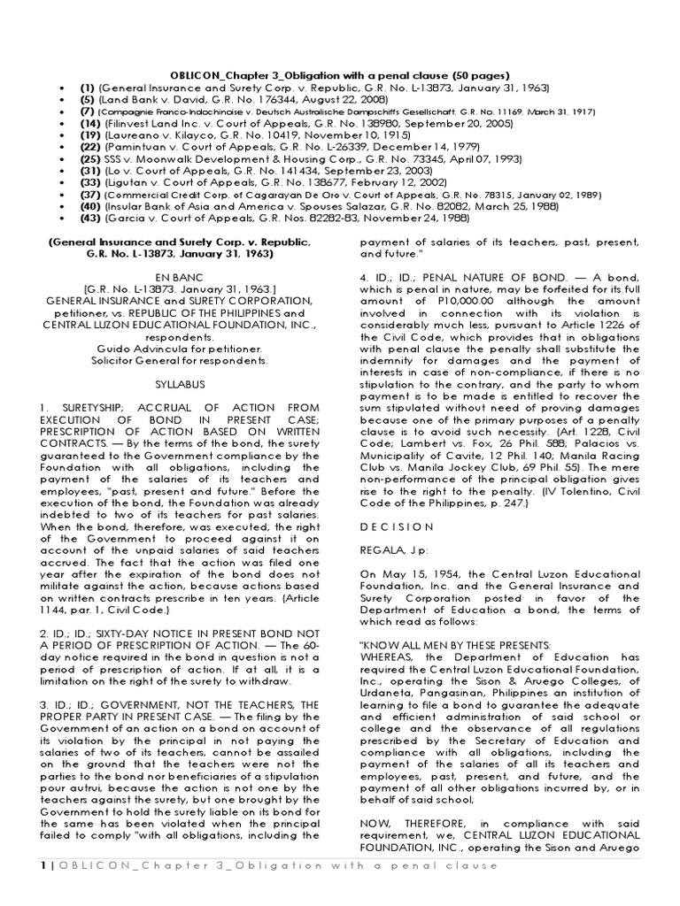 OBLICON - Chapter 3 - Obligation With A Penal Clause | PDF | Guarantee | Surety Bond