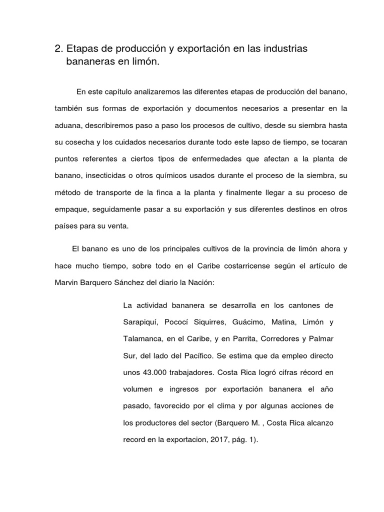 Etapas de Producción y Exportación en Las Industrias Bananeras en Limón ...