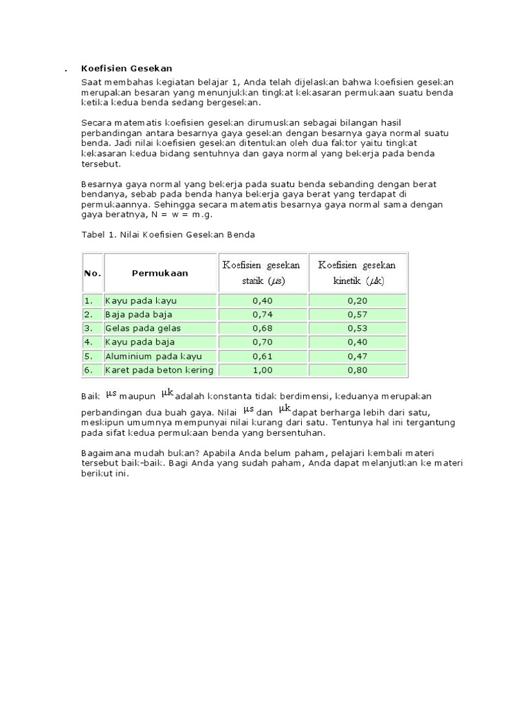 Koefisien Gesekan | PDF