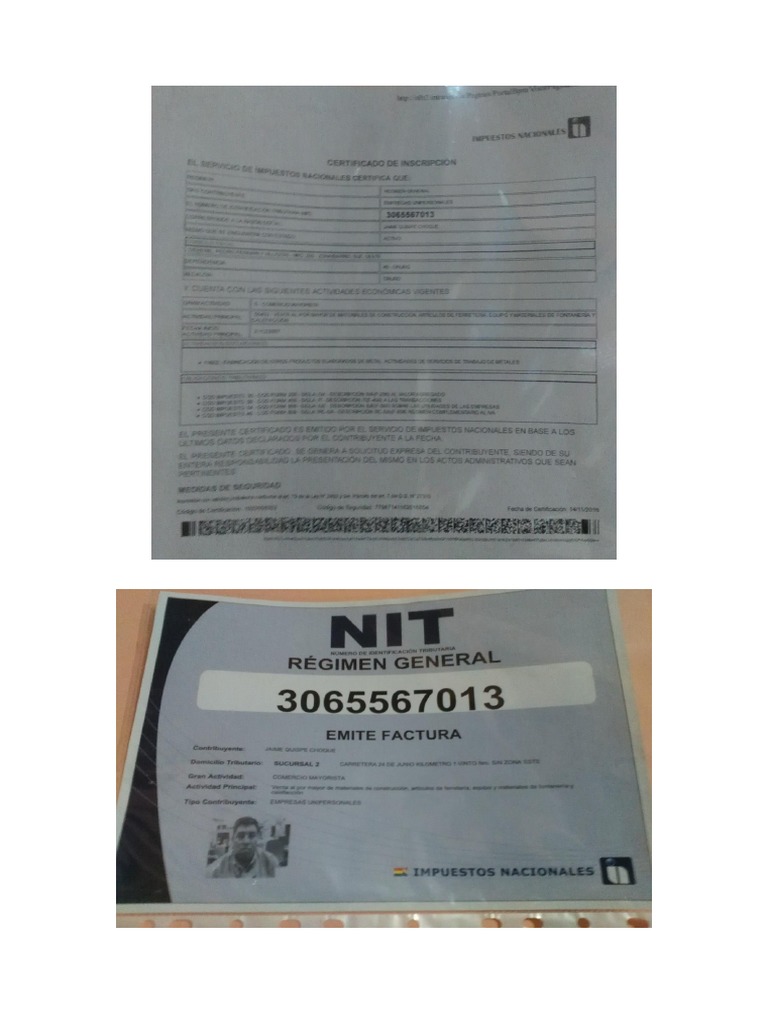 Ejemplo de Nit y Certificado de Inscripcion | PDF