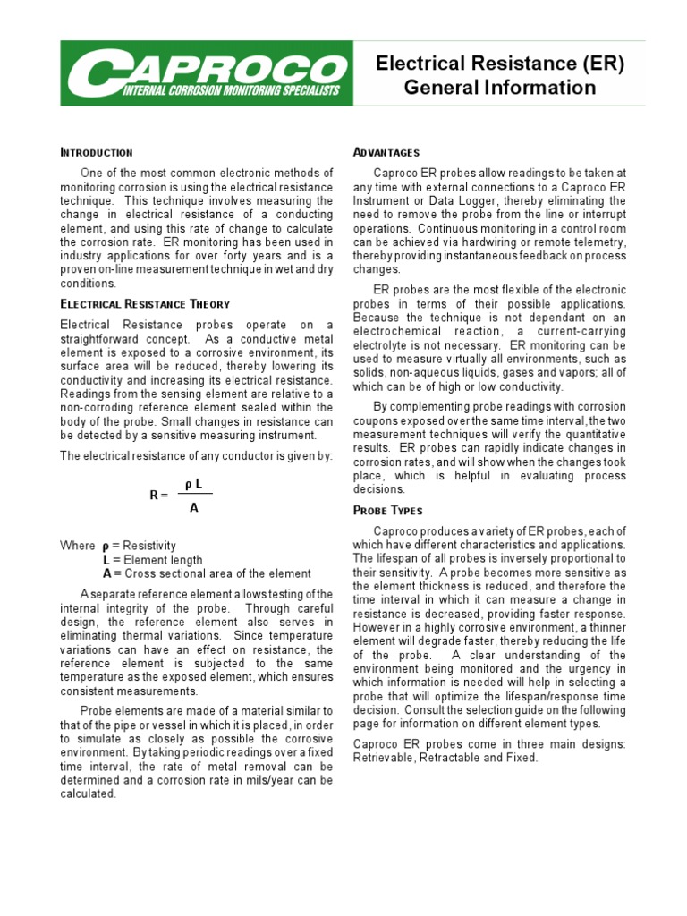 Electrical Resistance Corrosion Monitoring | PDF