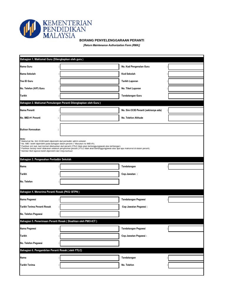 Borang Penyelenggaraan Yes | PDF