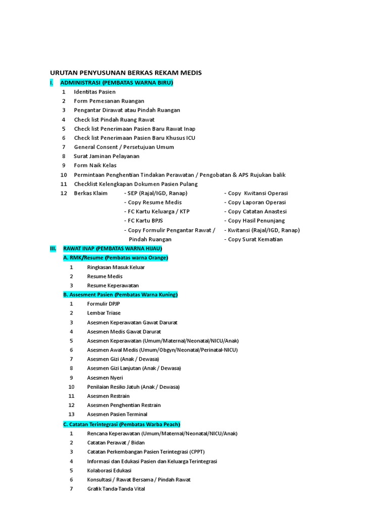 Urutan Penyusunan Berkas Rekam Medis | PDF