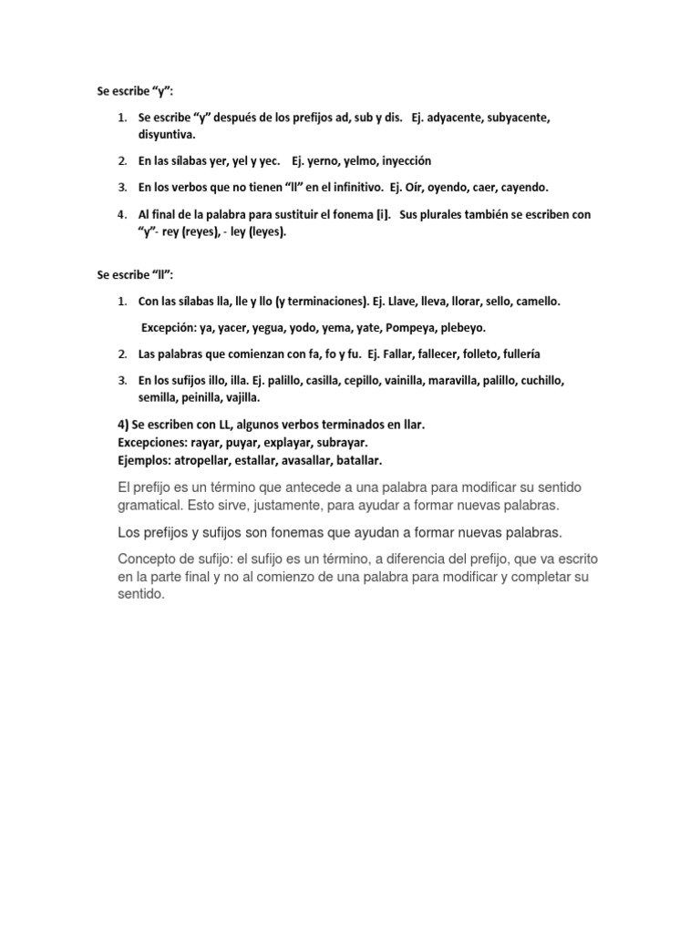 Uso de "y" y "ll" en Ortografía Española | PDF | Artes del Lenguaje y ...