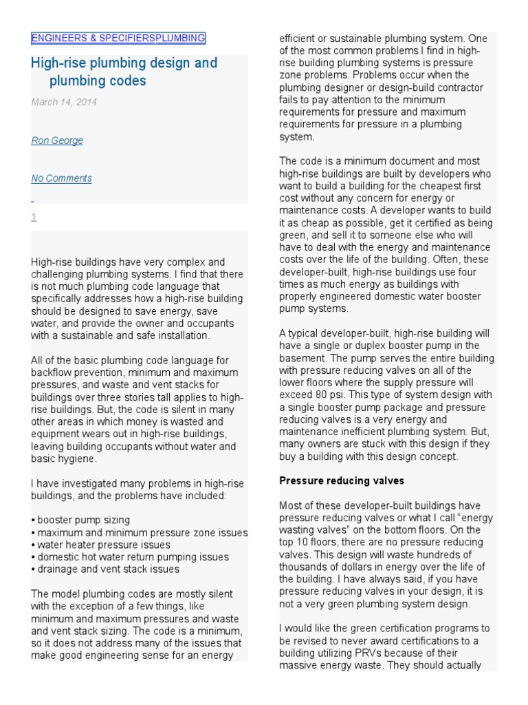 High-Rise Plumbing Design and Plumbing Codes: March 14, 2014 | PDF ...