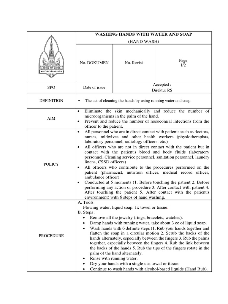 SOP Hand Wash | Hand Washing | Patient
