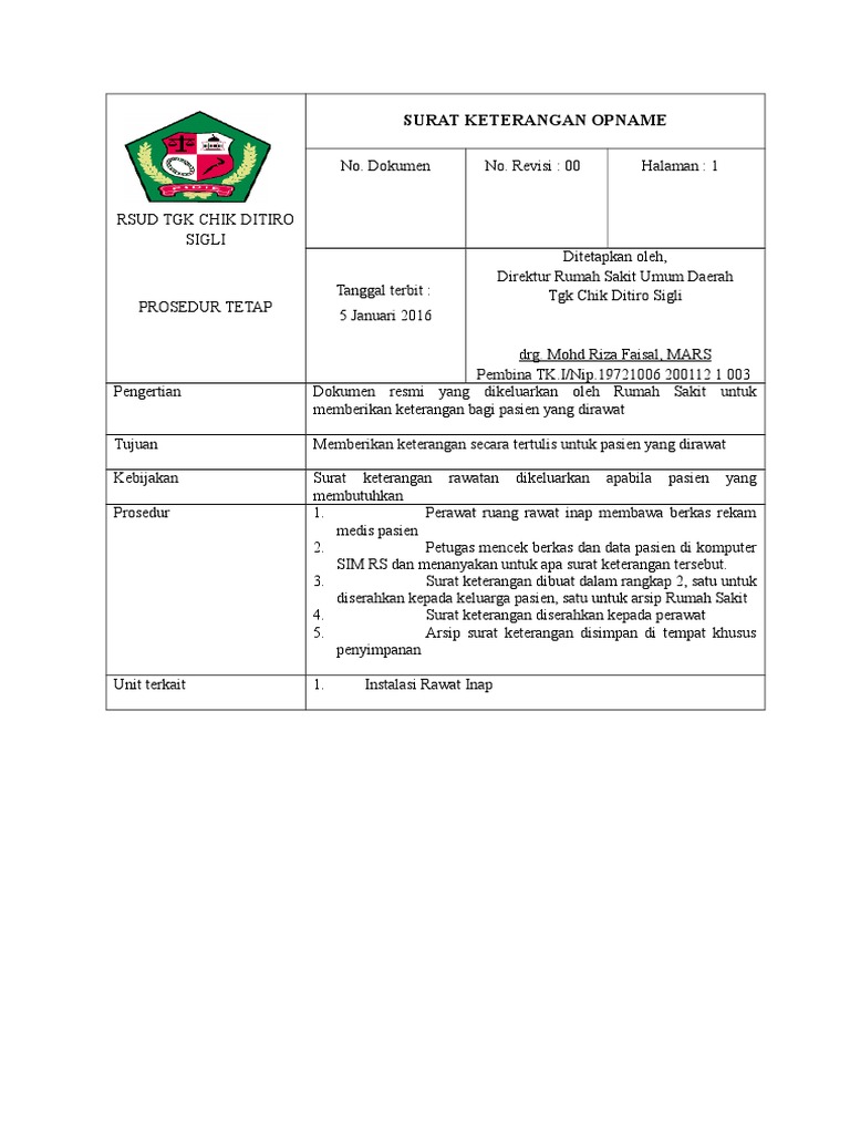 Surat Keterangan Opname | PDF