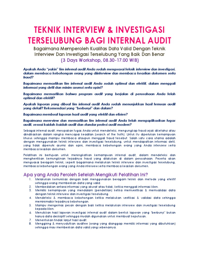 3 Days Workshop - Teknik Interview & Investigasi Terselubung Bagi ...