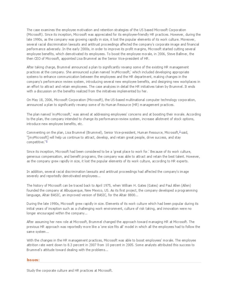 Microsoft HR Revamp: Employee Motivation | PDF | Microsoft ...