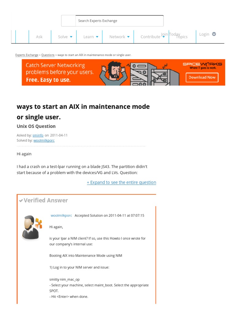 Ways To Start An AIX in Maintenance Mode or Single User | PDF | Ibm ...