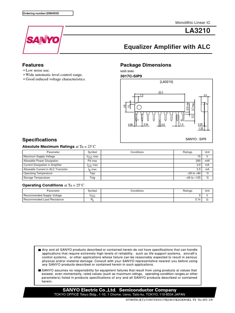 LA3210 | PDF | Capacitor | Amplifier