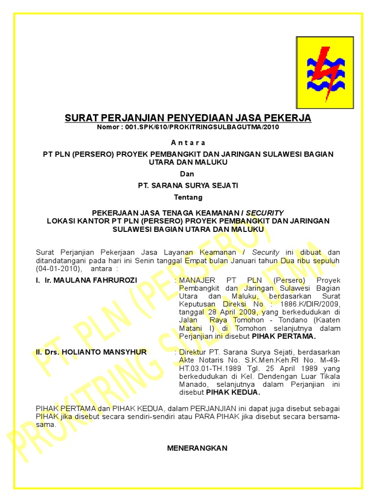 Surat Perjanjian Jasa Keamanan PLN | PDF | Hukum | Teknologi & Rekayasa