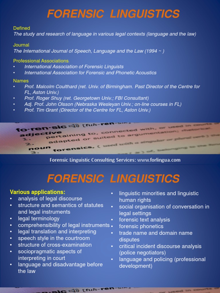 Forensic Linguistics Presentation | PDF | Forensic Science | Linguistics
