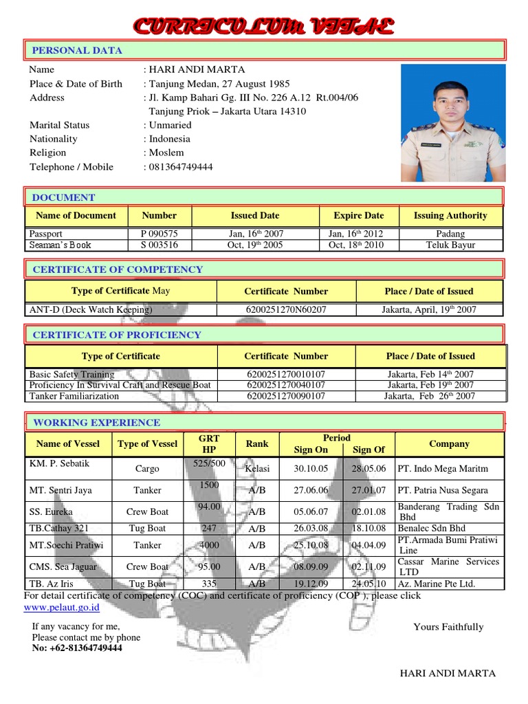 CV Pelaut | PDF | Water Transport | Ships