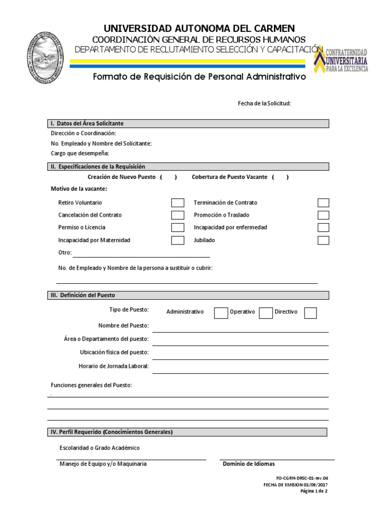 Formato de Requisicion de Personal Administrativo | PDF | Recursos ...