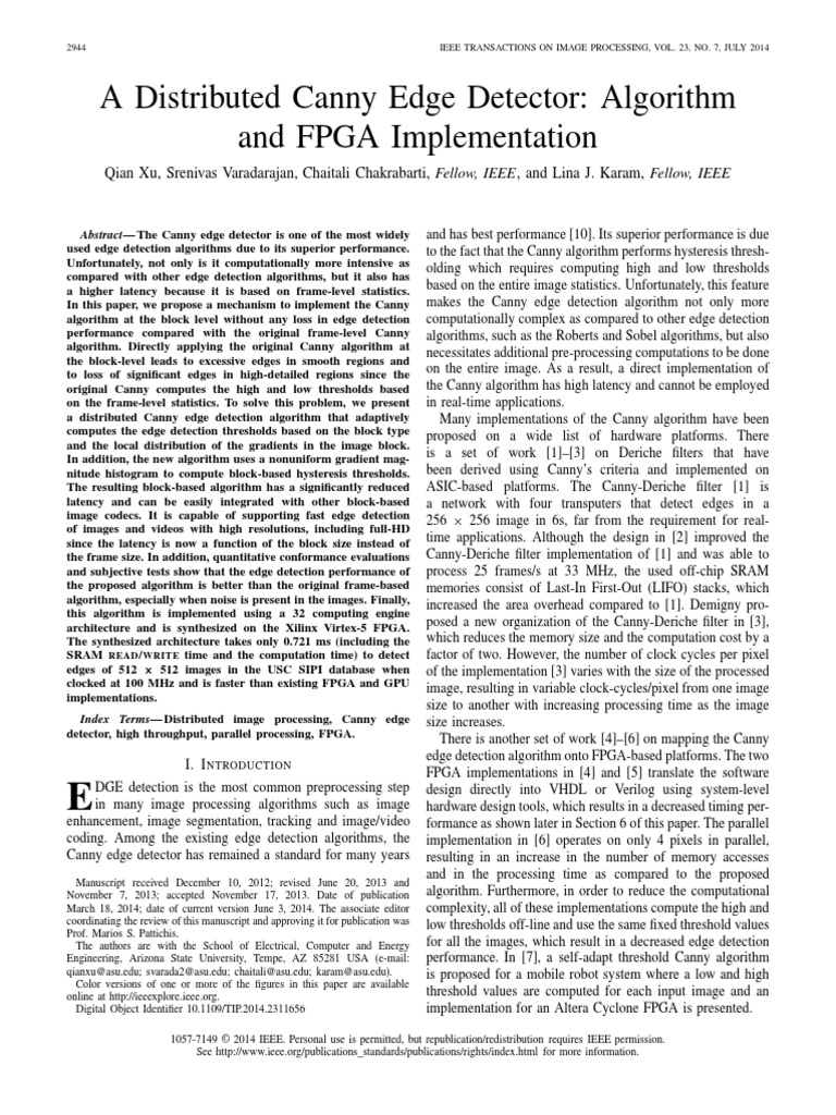 A Distributed Canny Edge Detector Algorithm And Fpga Implementation Pdf Normal Distribution 