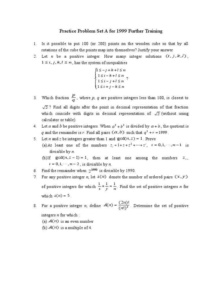 Practice Problem Set A | PDF
