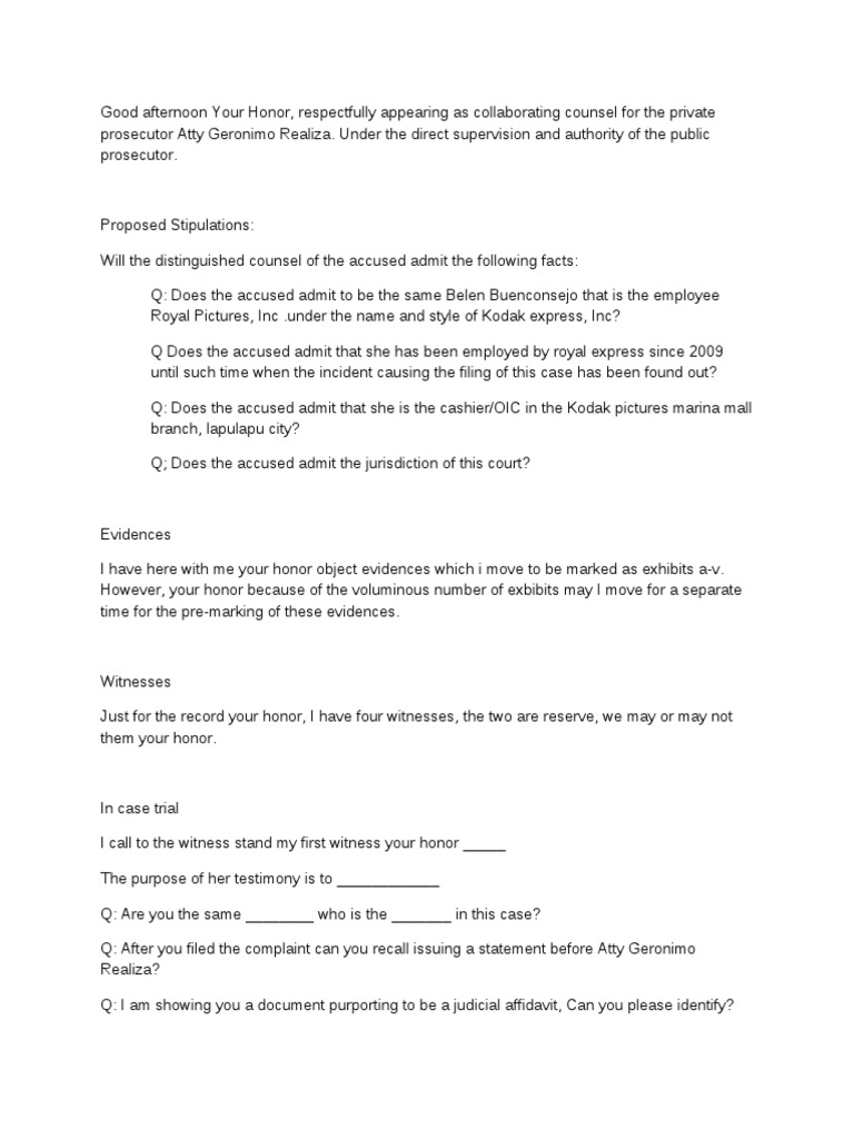 Proposed Stipulations and Evidence in Criminal Case | PDF