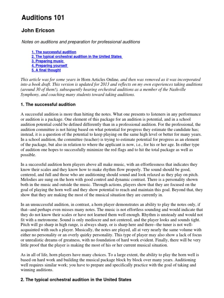 Horn Performance | PDF | Audition | Orchestras