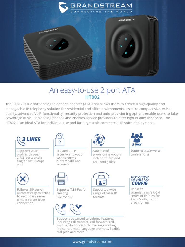 Grandstream GS-HT802 2-Port FXS Analog Telephone Adapter Datasheet ...