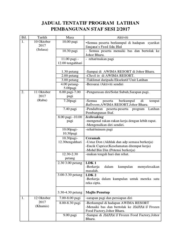 Jadual Tentatif Latihan Pembangunan Staf | PDF