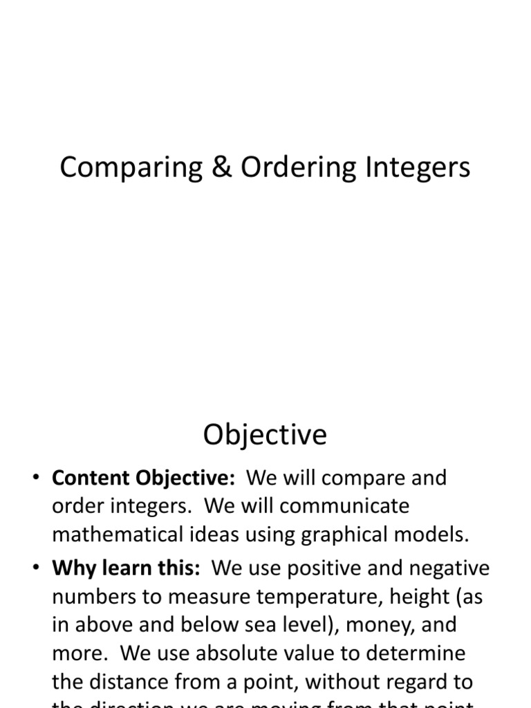 Comparing and Ordering Integers Powerpoint | PDF | Teaching Mathematics ...