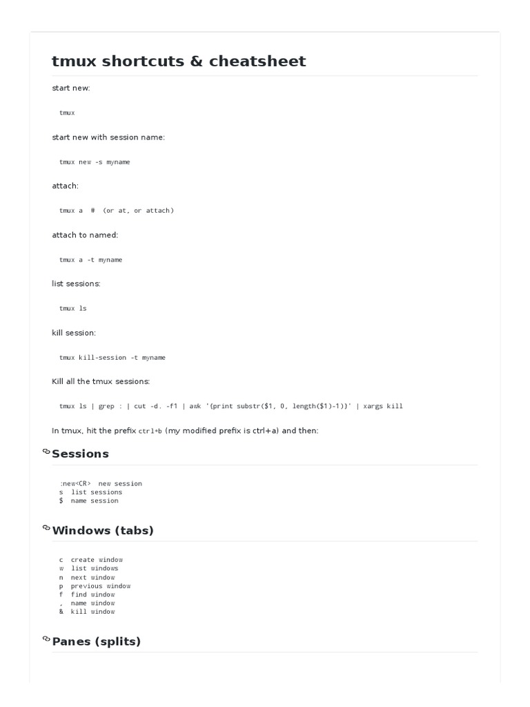 Tmux Shortcuts & Cheatsheet GitHub | PDF | Human–Computer Interaction | Computing