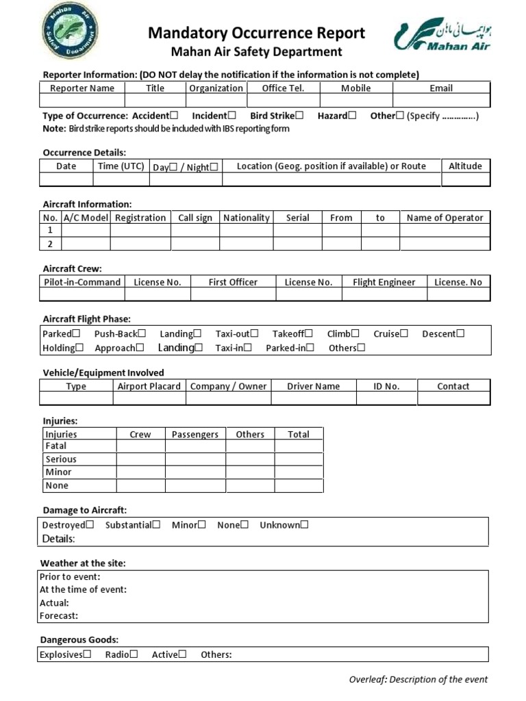 Mandatory Occurrence Report Occurrence Pdf Civil Aviation Accidents