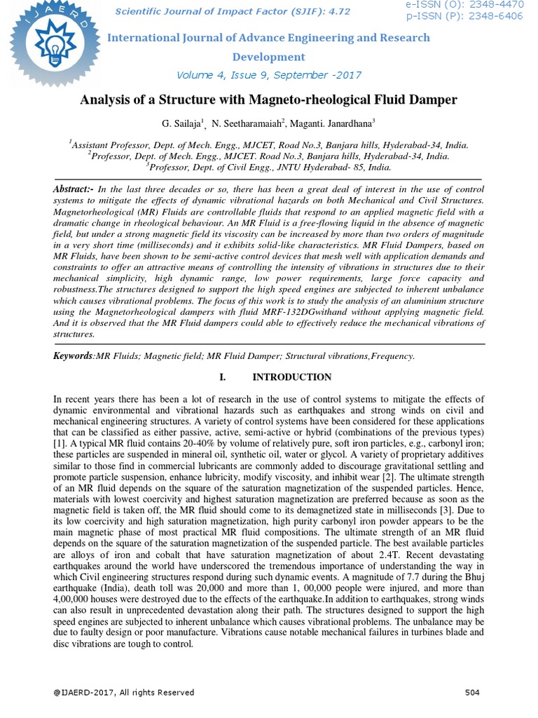 Analysis of A Structure With Magneto-Rheological Fluid Damper-IJAERDV04I0917914 | Download Free ...